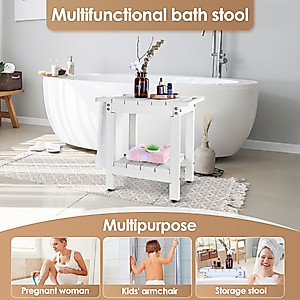 Cuzobro Shower Benches for Inside Shower to Sit On HDPE Shower Seat for Adults Waterproof Shower Chair Bathroom Shower Stool White
