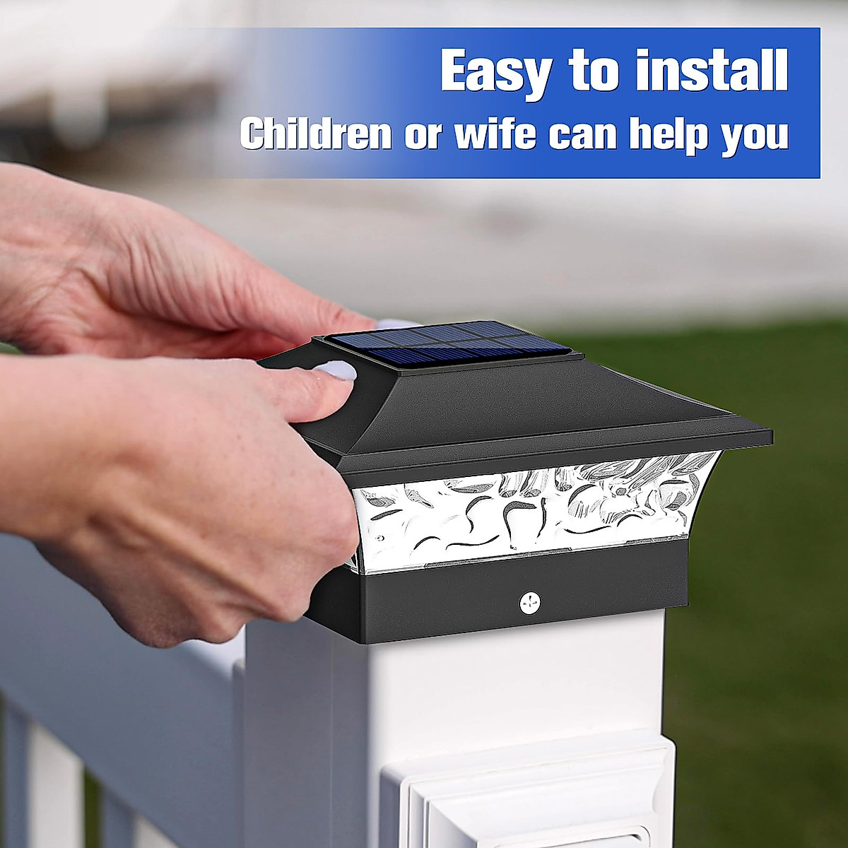 VOLISUN Solar Post Cap Lights Outdoor 4x4/6x6 Wooden/Vinyl Fence Post Cap Lights Solar Deck Post Lights Patio Garden,Warm White 2 Lighting Modes Waterproof,ABS Shell Lens Black (6 Pack)