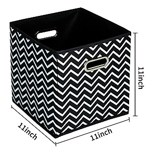 STOREONE Fabric Storage Bins Cubes Baskets Containers-(11X11X11) with Dual Metal Handles for Shelf Closet, Bedroom Drawers Organizers, Foldable Set of 3 (Black Wave)