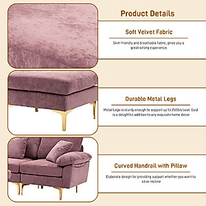 Wrofly U-Shaped Sectional Sofa Couch, 114" Comfy Convertible 4 Seat Sofa with Chaise Lounge & Ottoman, Modern Oversized Deep Seat Sleeper Sofa Set for Living Room Apartment, Purple Velvet