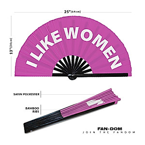 I Like Women Hand Fan Foldable Bamboo Circuit Hand Fan Funny Gag Curse Words Expressions Statement Gifts Festival Accessories Rave Handheld Circuit Event Fan Clack Fans (Pink)
