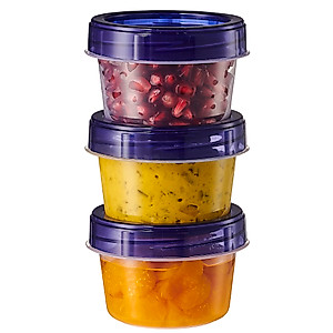 PLASTICPRO 6 Pack Twist Cap Food Storage Containers with Blue Screw on Lid- 4 oz Reusable Meal Prep Containers - Small Freezer Containers Microwave Safe Blue Plastic Food Storage