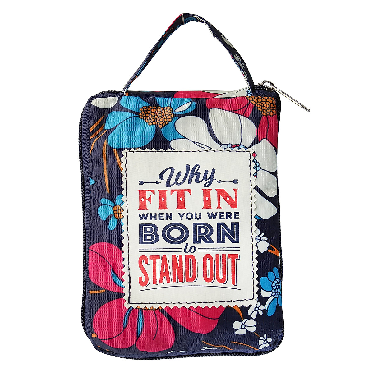 History & Heraldry Born to Stand Out Navy Blue Floral 16 x 14 Polyester Fabric Tote Handbag, Multicolored