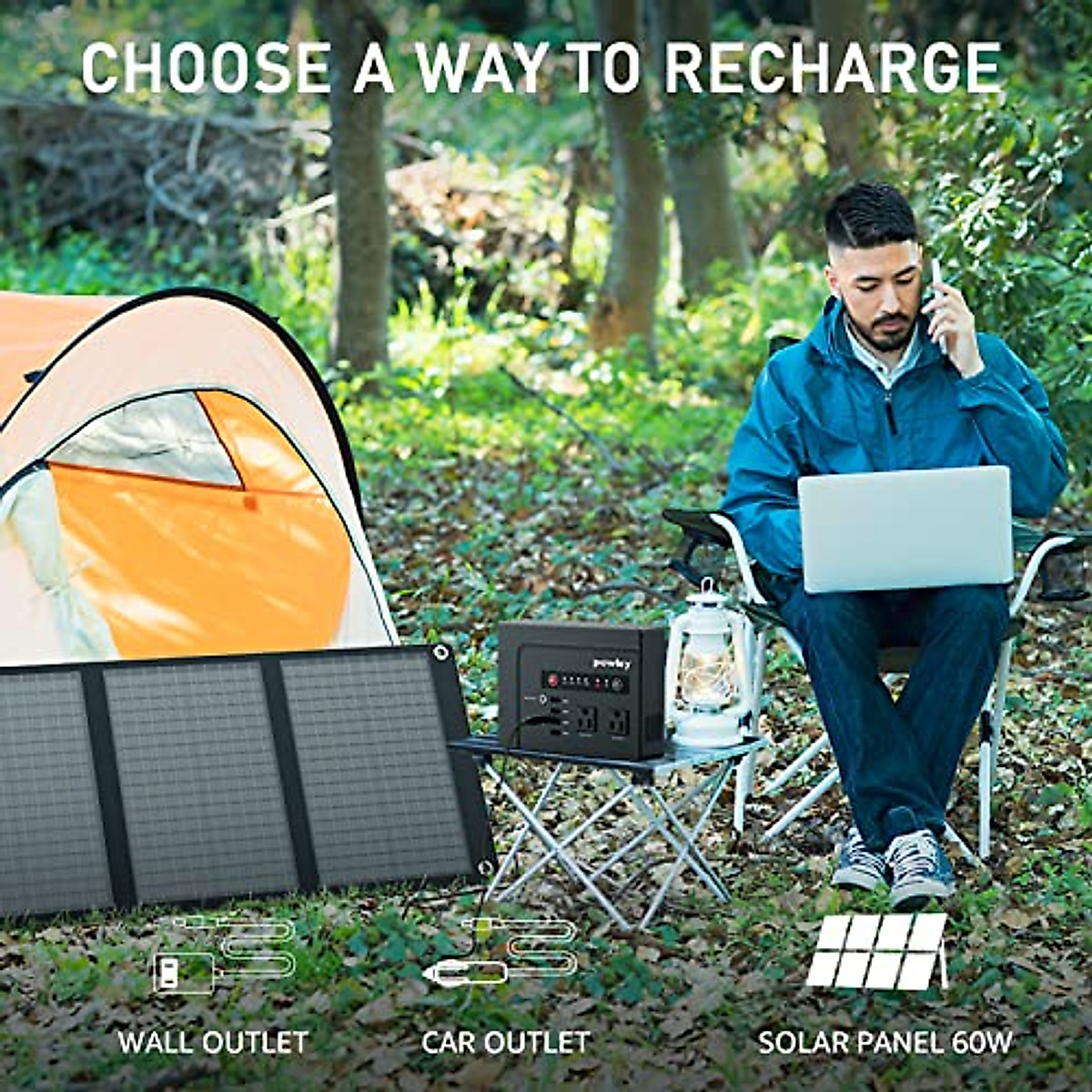 powkey 200Watt Portable Power Bank with AC Outlet, Rechargeable Backup Lithium Battery, 110V Pure Sine Wave AC Outlet for Outdoor RV Trip Travel Home Office Emergency