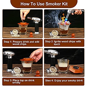 Cocktail Smoker Kit, PESUITOR Old Fashioned Whiskey Smoker Kit with Torch Marble Stones Wood Chips, Drink Smoker Infuser Kit Birthday Bourbon Whiskey Gifts for Men, Dad, Husband Father (No Butane)