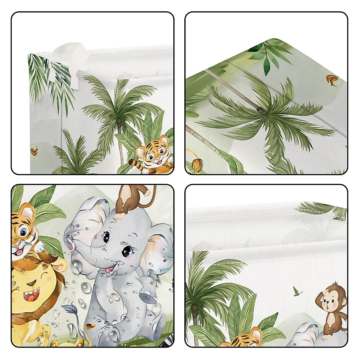 Clastyle Rectangular Safaci Animals Storage Baskets Tropical Rainforest Elephant Giraffe White Shelf Basket Clothes Books Toys Storage Bin for Bedroom Kindergarten