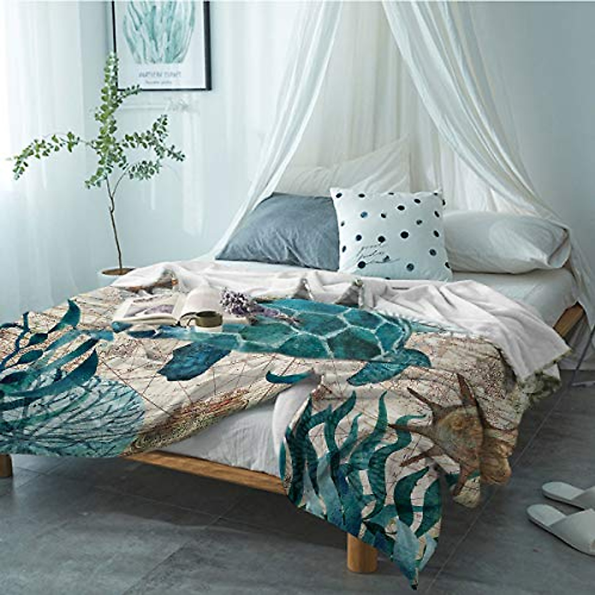 Singingin Ultra Soft Flannel Fleece Bed Blanket Sea Turtle Ocean Animal Landscape Throw Blanket All Season Warm Fuzzy Light Weight Cozy Plush Blankets for Living Room/Bedroom 40 x 50 inches