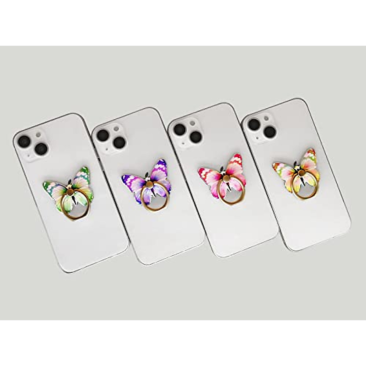 Cacylife Cute Butterfly Cellphone Stand Set,Kawaii Ring Holder Grip For Girls and Women,Compatible with iPhone,Samsung Galaxy,iPad,Tablet and other Phones or Case(4 Pack with Pink,Yellow,Purple,Green)