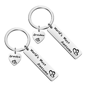 WSNANG Grandparent Gift World's Most Awesome Grandma/Grandpa Keychain Set Thank You Gift for Grandma Grandpa (Grandparent Set KC)