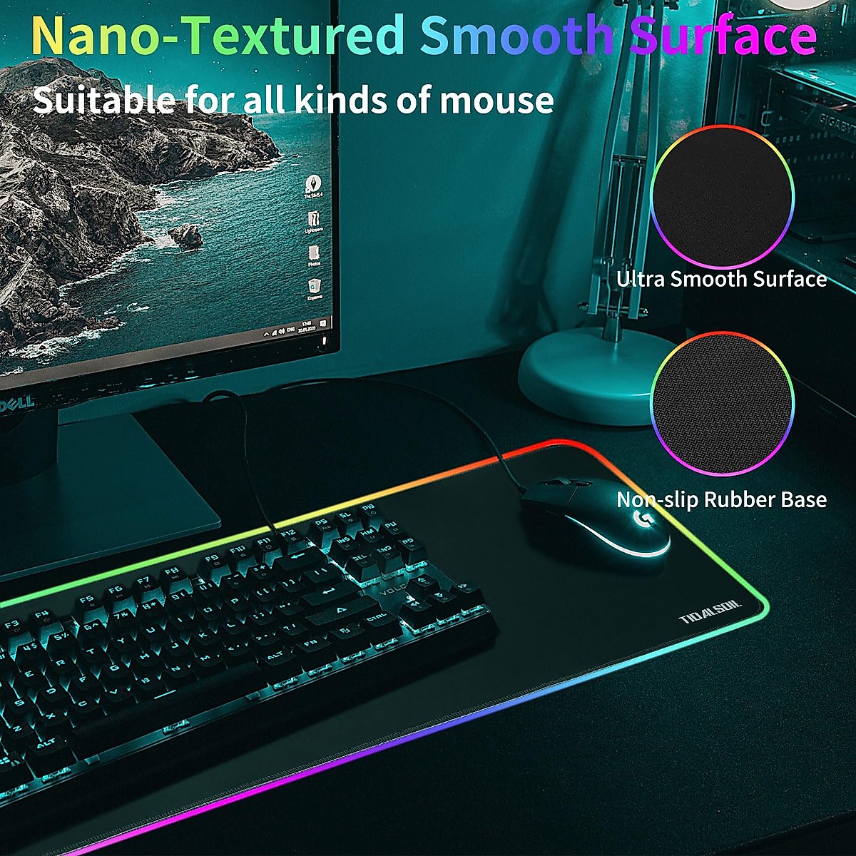 RGB Gaming Mouse Pad, 31.5 x 11.8 Inch Oversized Mouse Mat with 12 Light Modes, Non-Slip Rubber Base, Large Keyboard Mouse Pad for PC Gaming, Office, Black