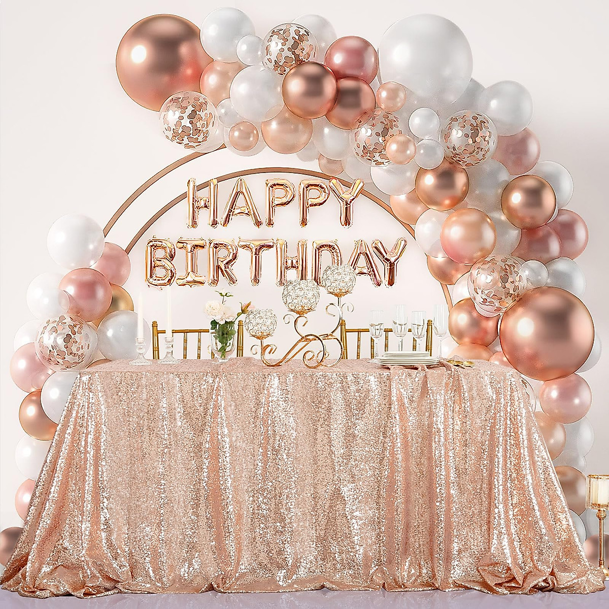 B-COOL Rose Gold Sequin Tablecloth 90x132inch Rectangle Sparkle Tablecloth Glitz Tablecloth Christmas Table Cloth Sequin Fabric Tablecloth