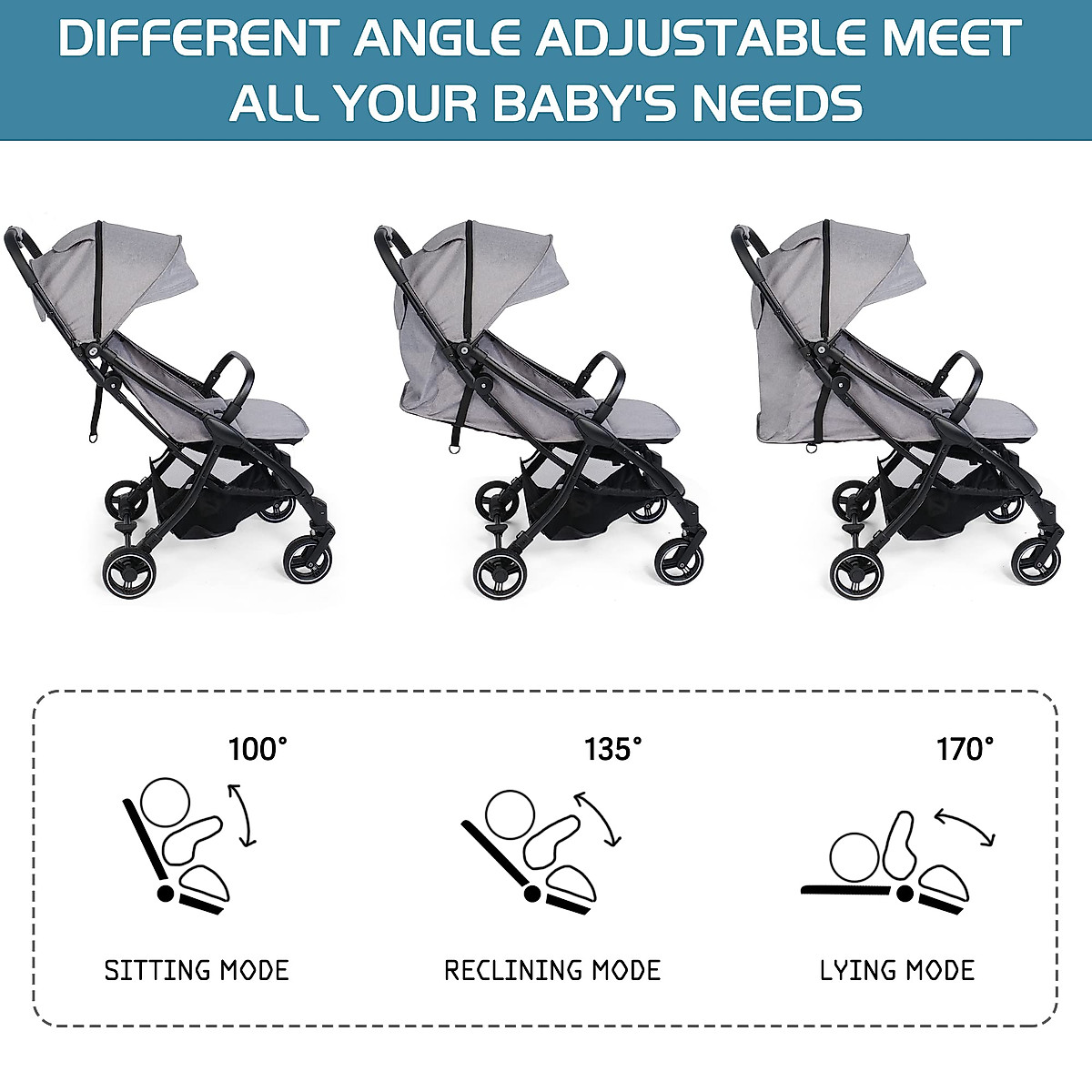 COLOR TREE Lightweight Baby Stroller Compact Toddler Travel Stroller for Airplane Compact Stroller for Infants All-Terrain with Adjustable Canopy and Reclining Seat One-Hand Gravity Fold