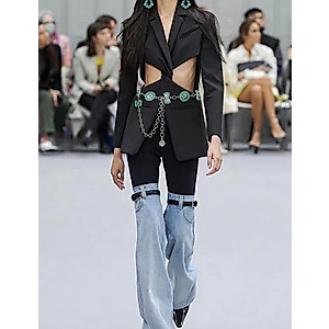 TOPACC Turquoise Concho Chain Belts for Women Western Cute Boho Teal Metal Cowgirl Country Concert Belt for Dresses Jeans