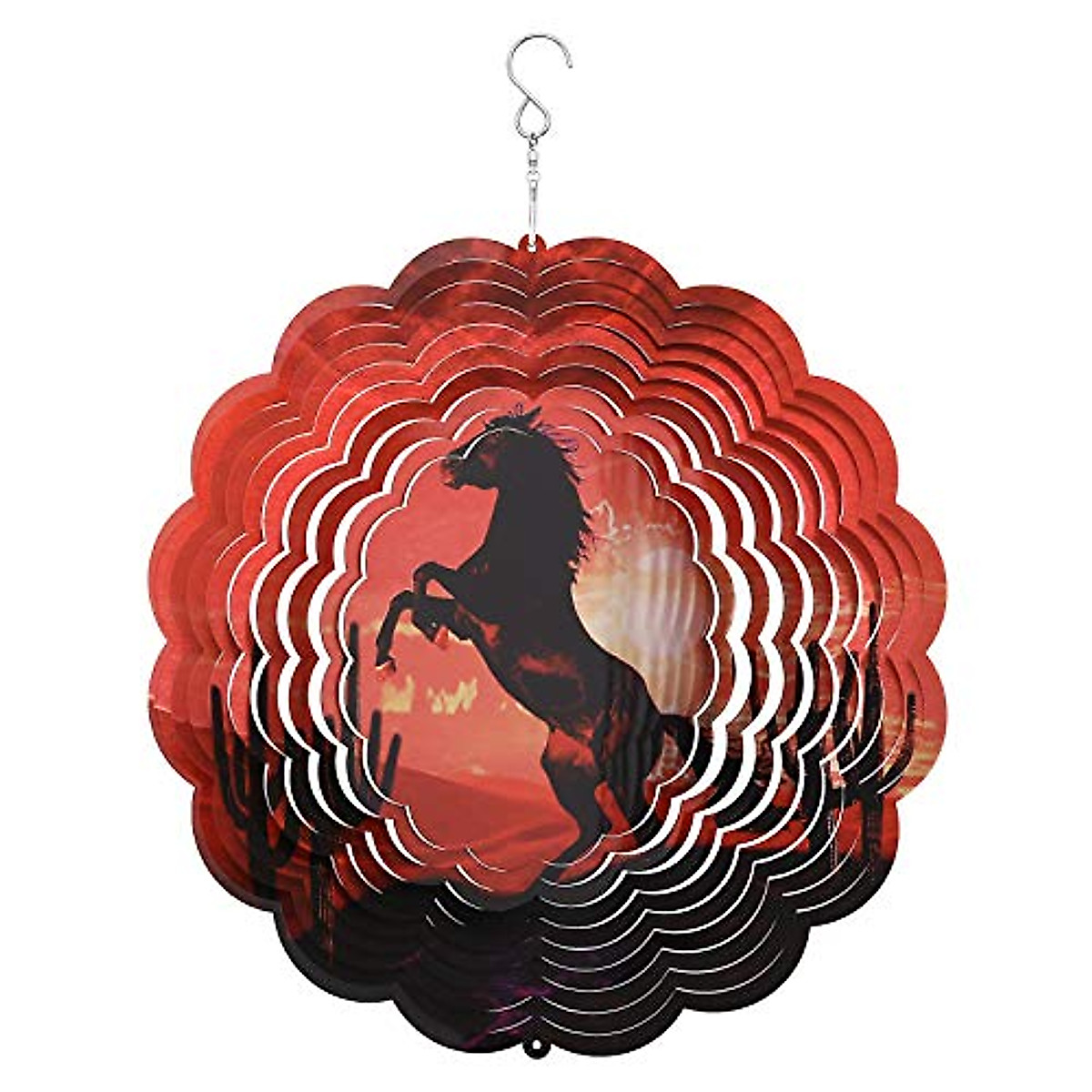 Wind Spinners Outdoor Metal Large,3D Horse Cactus Wind Spinner Hanging Decor,Kinetic Spinners for Yard Garden,12inch Shiny Wind Spinner Art Ornament,Stainless Steel Red Wind Sculptures & Spinners