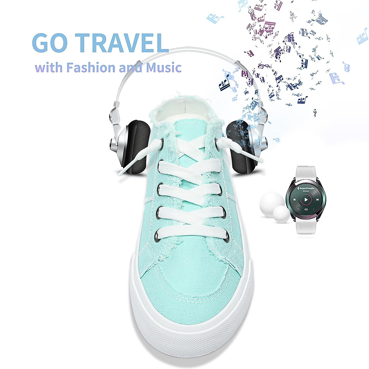 Obtaom Women Canvas Mules Memory Foam Clipper Fashion Sneakers Comfortable Slip-On Mule Backless Holiday Shoes（Light Green，US6）