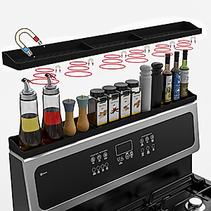 Weiwavivi 30 Inch Silicone Stove Top Shelf Magnetic for Kitchen, Strong Magnetic Heat Resistant Spice Rack Organizer for Over Stove Oven - (Black)