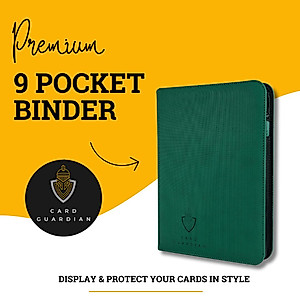 Card Guardian - 9 Pocket Premium Binder with Zipper for 360 Cards Trading Card Games TCG (Green) Side Loaded Pockets Compatible with Yugioh Cards MTG Binder Sports Card Binder