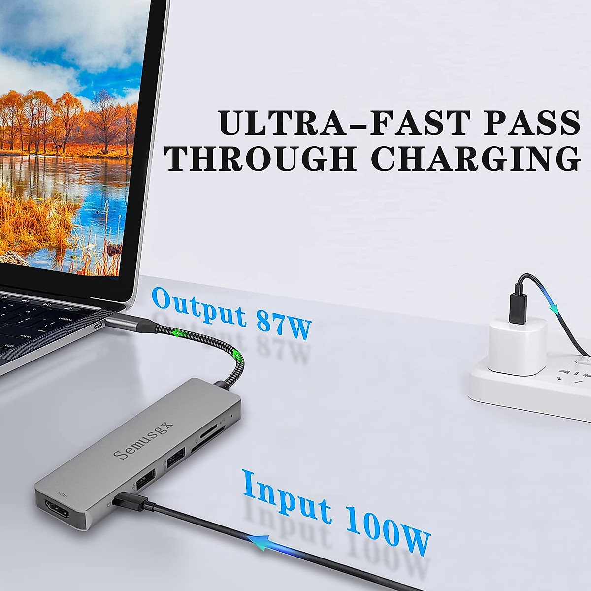 USB C Hub 6 in 1 Type C Dongle USB C Multiport Adapter Docking Station Suitable for MacBook Pro and More Type C Devices (HDMI 4K@30Hz SD/TF Card Reader USB C 100W PD)