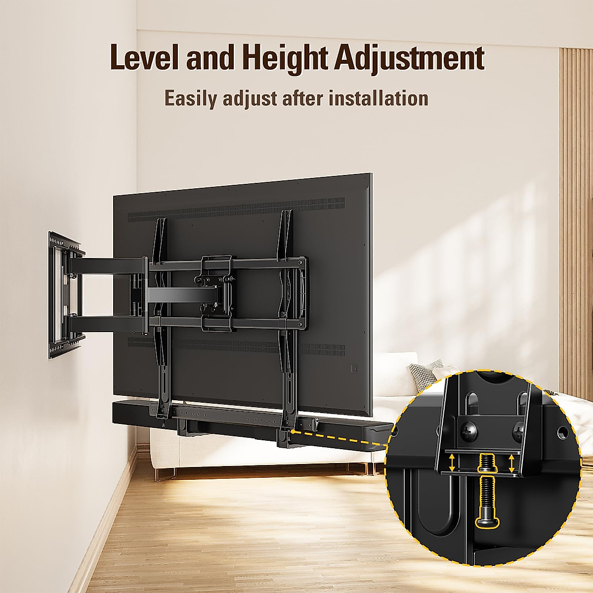 Mounting Dream Soundbar Mount, Heavy Duty Soundbar Wall Mount for Most Sound Bars With Hole/Without Hole Up to 26.5 LBS, Soundbar Bracket Height Adjust, No-Slip Base Holder Extends 3.44”-6.06”, MD5428