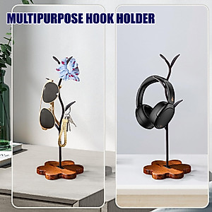 YarkeeSky Mug Holder, Countertop Mug Tree, Leaf Shaped Coffee Mug Tree with Wooden Base, 4 Hooks Coffee Cup Holder for Counter, Coffee Counter Bar Accessory & Kitchen Organizer, Brown