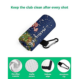 Golf Towel Christmas Tree Xmas Gnome Navy Blue,Waffle Pattern Microfiber Club Cleaner Golf Towels with Carabiner Clip for Women Men Dad,Dwarf Retro Linen Golf Towel for Golf Bags Accessories,24x16in