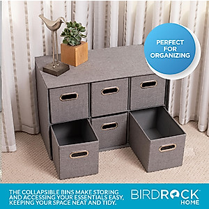 BIRDROCK HOME Linen Cube Organizer Shelf w/ 6 Storage Fabric Bins - Foldable & Durable - Toys, Clothes, Towels - Collapsible Cubby for Kids Room, Dorm, Closet, Bedroom - Large Shelving Cubbies - Grey
