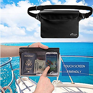 AiRunTech Waterproof Dry Bag and Waterproof Cell Phone Bag for Outdoor Water Sports, Boating, Hiking,Kayaking,Fishing (2 * Phone case(Clear) + 2 * Fanny Pack(Black+Gray))