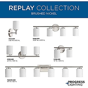 Replay Collection 2-Light Etched White Glass Modern Bath Vanity Light Brushed Nickel
