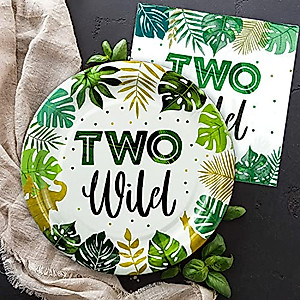 NAIWOXI Two Wild Birthday Decorations Tableware - Safari Birthday Decorations Include Plates, Cups, Napkins, Cutlery, Tablecloth, Straws, Animal Jungle Theme Party Supplies for Boy Girl 2nd Birthday