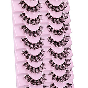 Russian Strip Lashes D Curl Fluffy False Eyelashes Wispy Fake Lashes Thick Volume Reusable Eyelashes Pack 9 Pairs by wtvane