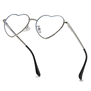 JOVAKIT Heart Shaped Blue Light Blocking Glasses for Women Fashion Vintage Lovely Style Metal Frame Eyeglasses (Silver)