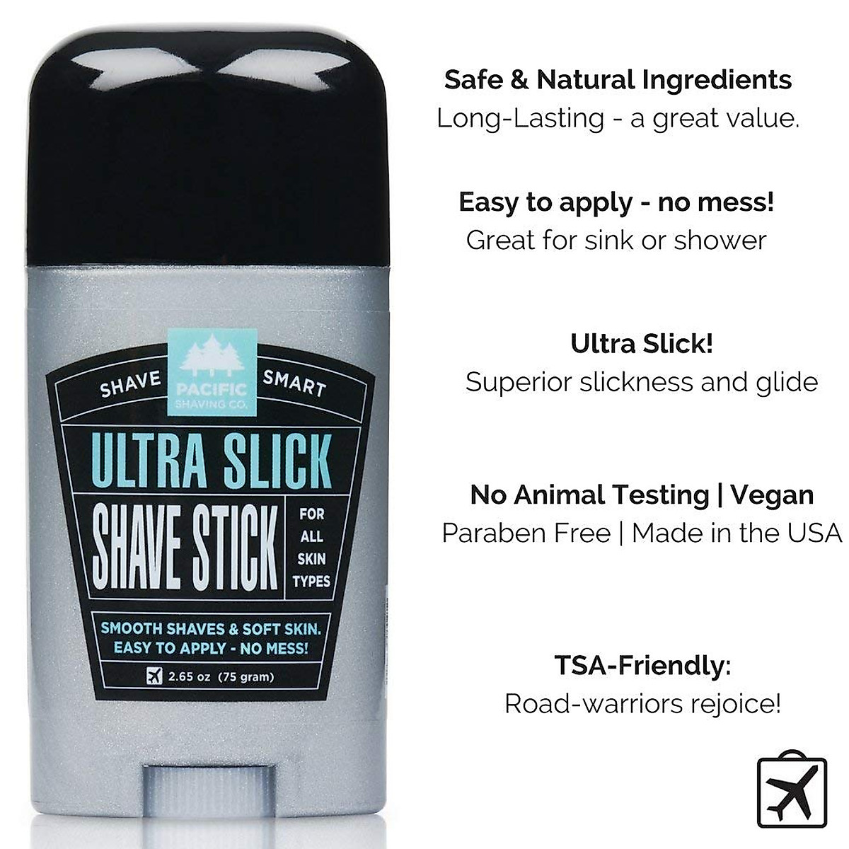 Pacific Shaving Company Ultra Slick Shave Stick - Easy Apply, No Mess, Smooth Shaves & Soft Skin, TSA Friendly, All Skin Types, With Safe and Natural Ingredients, 75 gm (3-Pack)