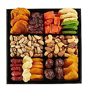 Dried Fruit & Mixed Nuts Gift Basket Easter Arrangement Platter, Gourmet Food Bouquet Birthday Care Package, Healthy Kosher Snack Box - Her Him - Snackberry (12 Variety)