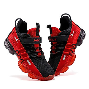 JMFCHI Boys Girls Kids' Sneakers Knitted Mesh Sports Shoes Breathable Lightweight Running Shoes for Kids Fashion Athletic Casual Shoes Black/Red Size 5