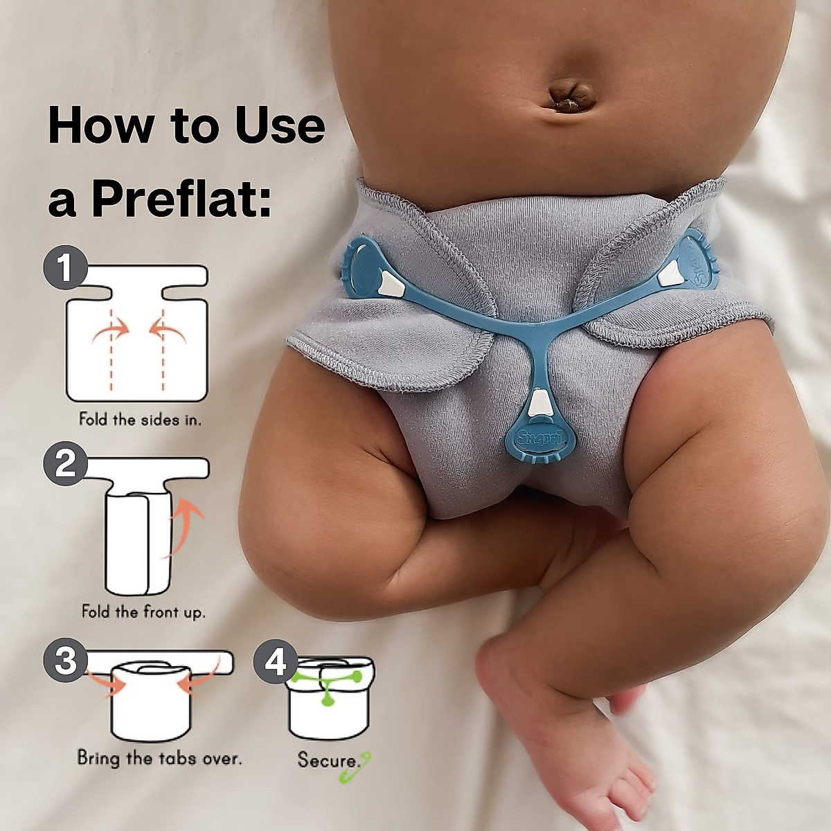 Happy BeeHinds Preflat Baby Diapers - Organic Cotton Cloth Diapers for Babies, Soft and Gentle Solution Perfect for Overnight Diapering, with a Custom Fit and Silky Soft Material (Turquoise)