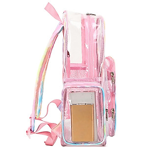 CAMTOP Clear Backpack Heavy Duty PVC Transparent Bag See Through BookBag for Student School Work Festival Sport Travel(Pink Yellow)