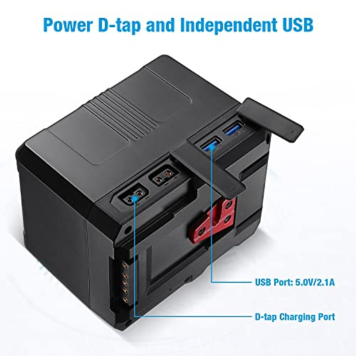 Powerextra V Mount V Lock Battery - 222Wh 14.8V 15000mAh Rechargeable Battery with D-tap Charger and Cable for Broadcast Video Camcorder, Compatible with Sony HDCAM, XDCAM, Digital Cinema Cameras