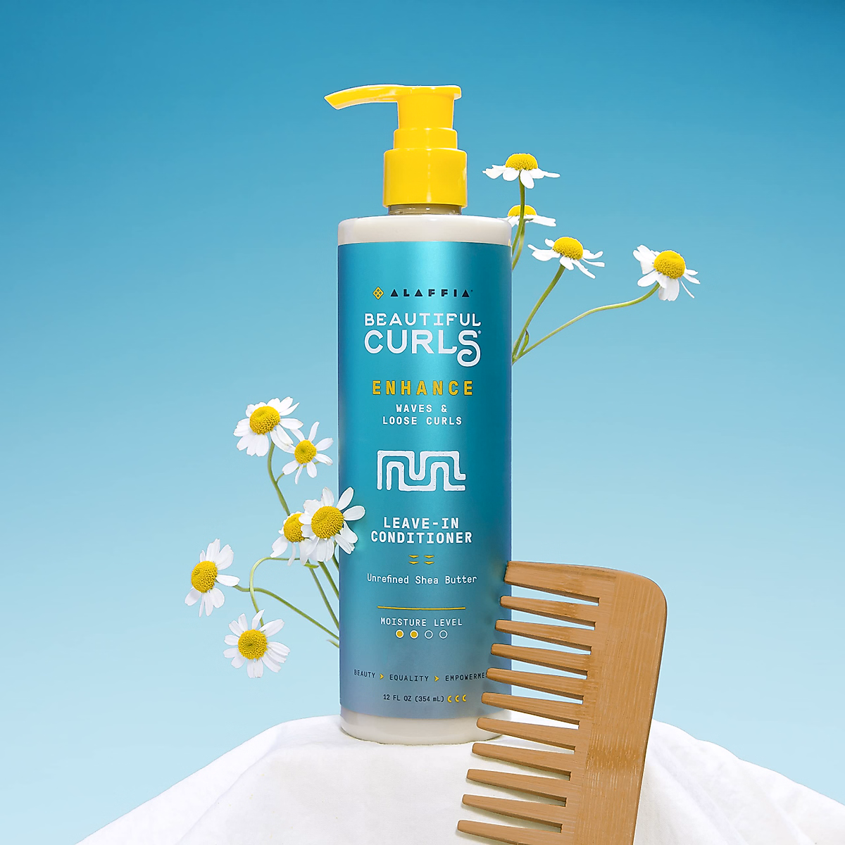 Alaffia Beautiful Curls Curl Enhancing Leave in Conditioner, Wavy to Curly Hair Products, Natural Moisturizer, No Sulfates with Shea Butter, Coconut Oil, Chamomile, 12 Fl Oz