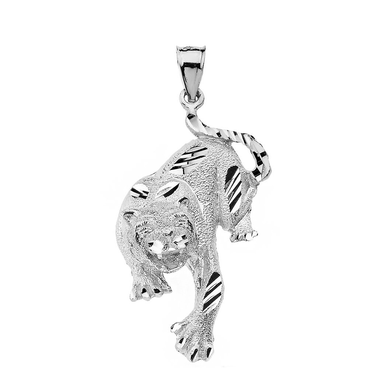 Animal Kingdom High Polish 925 Sterling Silver Full Body Tiger Pendant