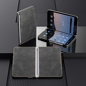 Feitenn Leather Slim Case for Microsoft Surface Duo Case 2020, Lightweight Folio Thin PU Leather Cover Durable Protective Bumper Shockproof Defender Shell for Microsoft Surface Duo 8.1" 2020 - Black