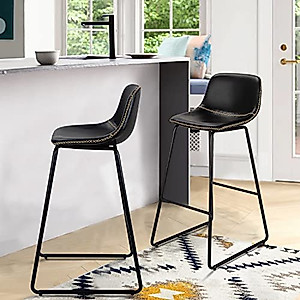 HeuGah Bar Stools,30" Bar Height Stools Set of 2,Faux Leather Bar Stools with Back,Modern Counter Stool for Kitchen Island (Black)