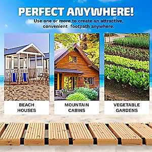 Zyppio Roll-Out Garden Pathway, 8’ Long, Straight, Weather-Resistant Walkway for Outdoor Patios, Gardens, Beach Boardwalks, and Wedding Party Events, Natural Cedar Hardwood