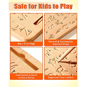RUIZHUO Wooden Alphabet Tracing Board, Double-Sided Wood Letters Tracing Tool Learning to Write ABC Educational Montessori Toys Game Gift
