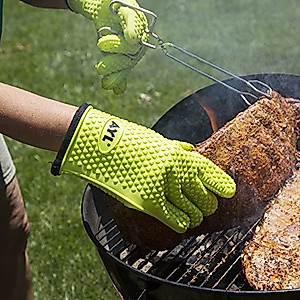AYL Grilling Gloves, Heat Resistant Gloves BBQ Kitchen Silicone Oven Gloves, Safe Handling of Hot Food, Pots and Pans for Barbecue, Cooking, Baking - Internal Protective Cotton Layer