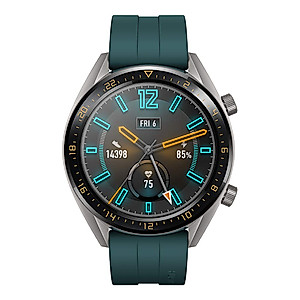 SUNG-LL Huawei Watch GT 2019 (46mm) BT Version, Water Proof, Titanium Grey Stainless Steel - Fluoroelastomer Band Active Dark Green