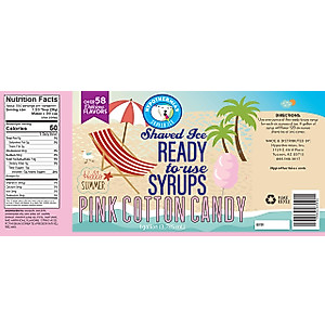 Hypothermias Pink Cotton Candy Ready to Use Gallon (128 Fl. Oz) Hawaiian Snow Cone Flavors Syrup - Shaved Ice, 100% Pure Cane Sugar