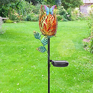 Solar Garden Lights Outdoor Decorative - Flower Solar Garden Stake Lights with Butterfly Landscape Path Lights Waterproof Solar Pathway Lights for Garden, Lawn, Patio, Yard Decorative（Yellow）