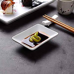 Panbado 8 pcs Sushi Plate Set, Porcelain Sushi Sets Japanese Style, Gift Box Include 2 X Sushi Plates(240 ml), 2 X Dip Bowls(60 ml), 2 X Chopstick Rest, 2 Pairs of Bamboo Chopsticks
