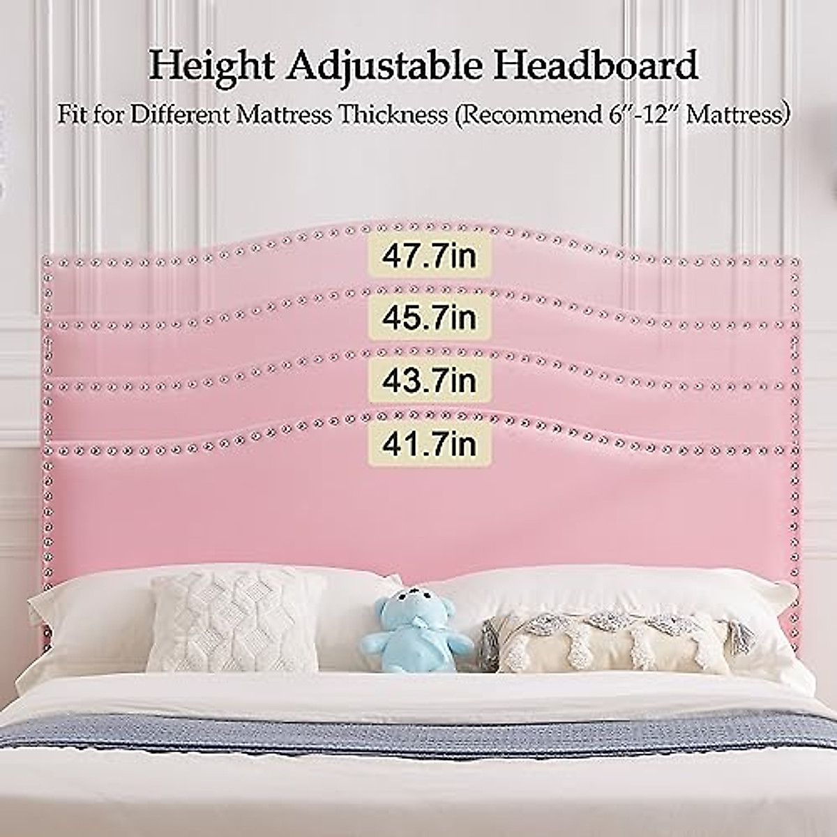 VECELO Full Bed Frame Platform Bed Frame with Upholstered Headboard, Strong Frame and Wooden Slats Support, Strong Weight Capacity, Non-Slip and Noise-Free, Easy Assembly,Pink