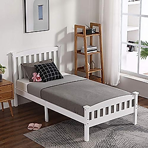 Twin Bed Frame with Headboard Wooden Platform Bed with Wood Slat Support Single Platform Bed with Wood Slat Solid Wood Foundation No Box Spring Needed